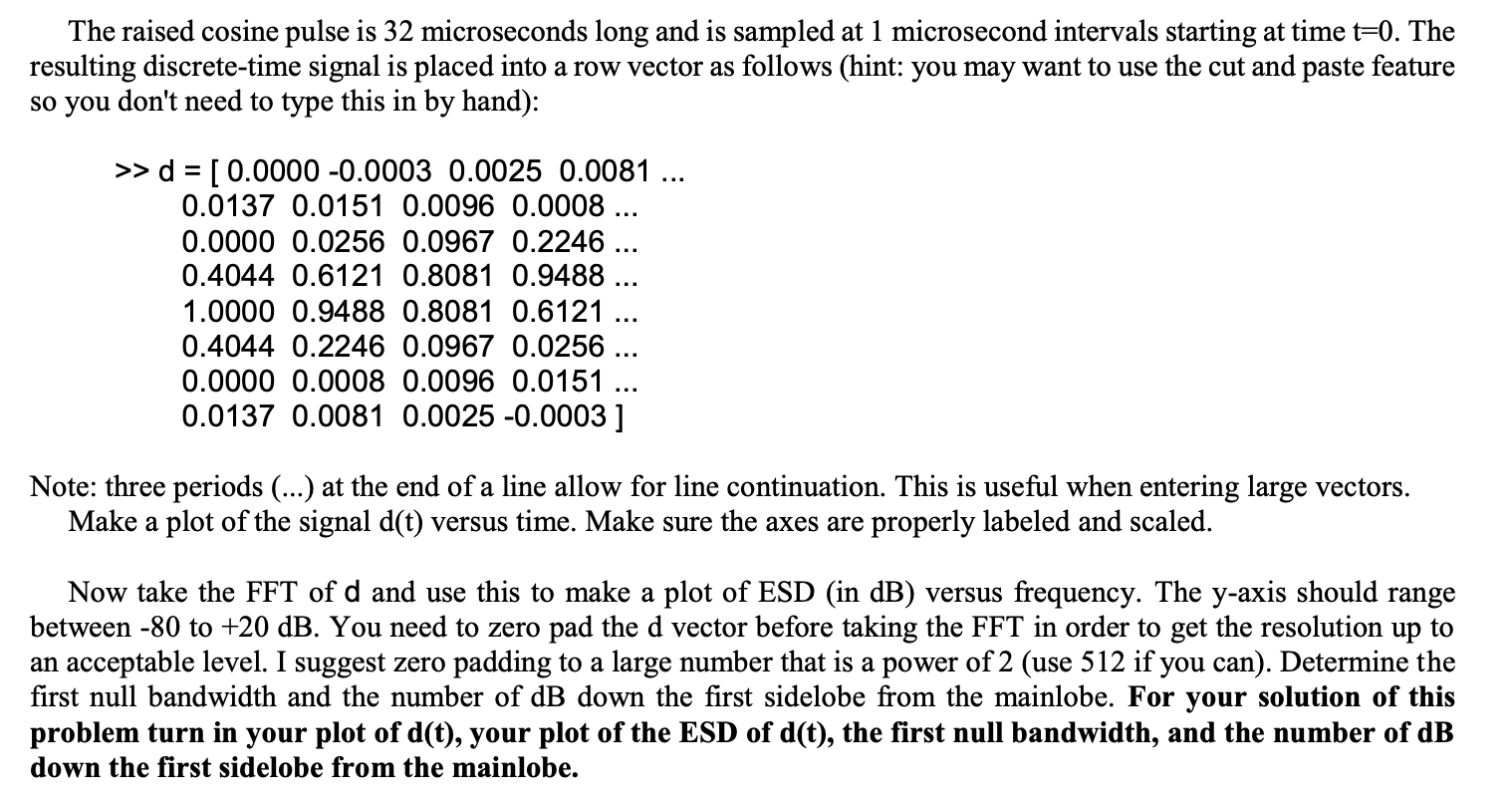 Solved The raised cosine pulse is 32 microseconds long and | Chegg.com