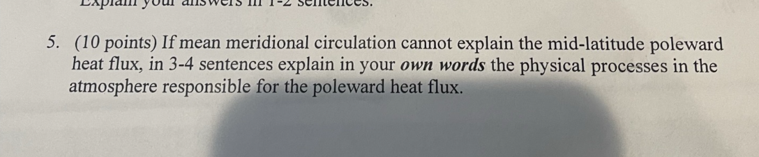 Solved 5. (10 points) If mean meridional circulation cannot | Chegg.com