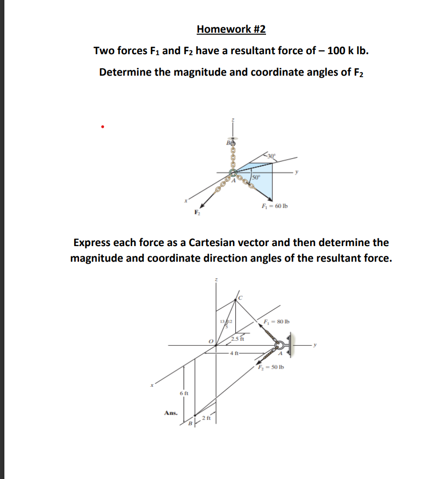 Solved Homework #2Two forces F1 ﻿and F2 ﻿have a resultant | Chegg.com