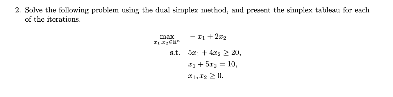Solved 2. Solve the following problem using the dual simplex | Chegg.com