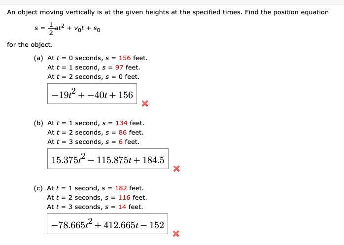 Solved An object moving vertically is at the given heights | Chegg.com