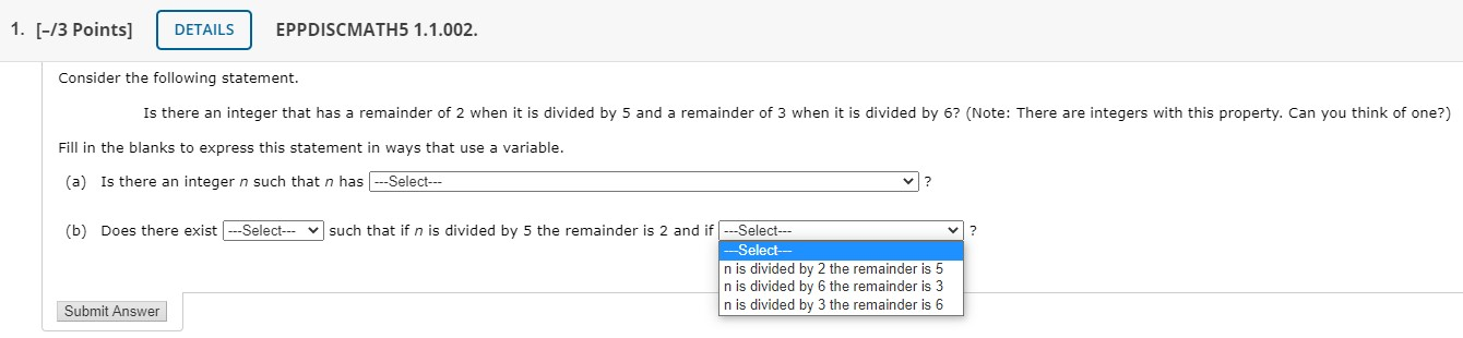 Solved Consider the following statement. Is there an integer | Chegg.com