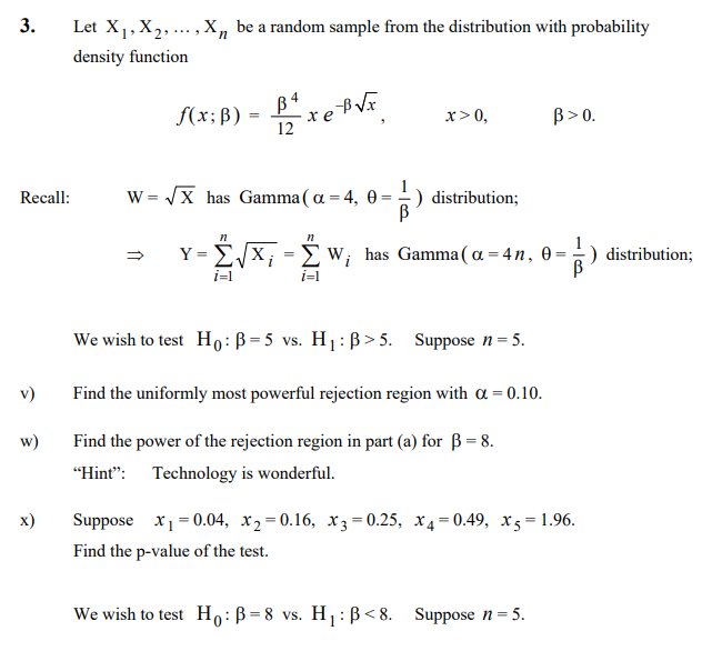 Solved 3. Let X,,X2, ..., Xn be a random sample from the | Chegg.com
