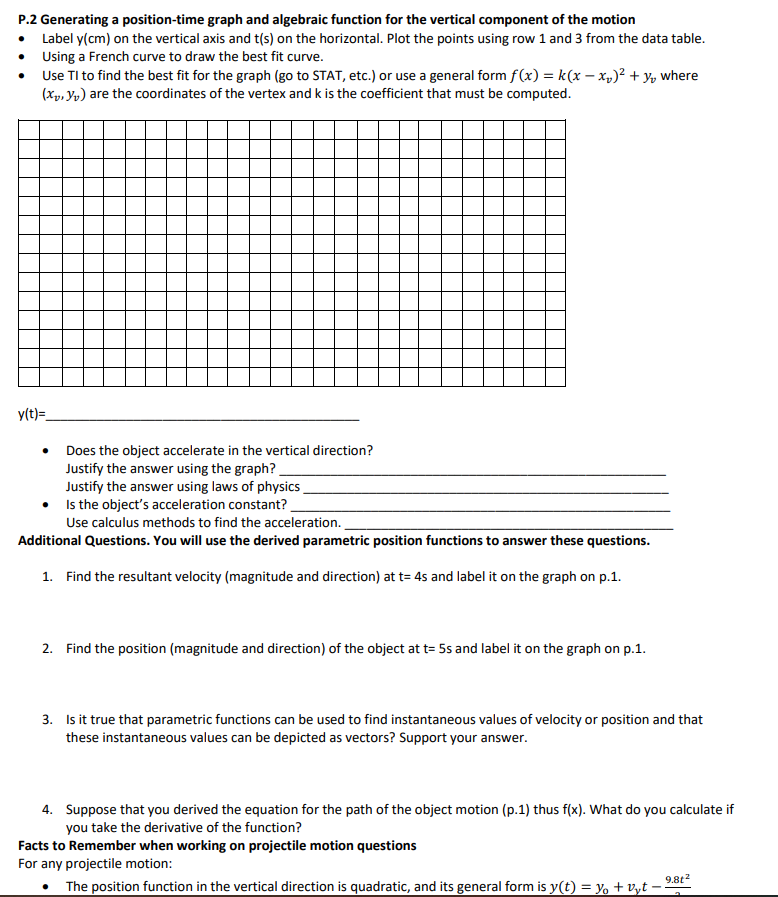 Solved P.2 Generating a position-time graph and algebraic | Chegg.com