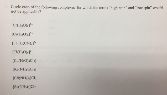Solved Circle each of the following complexes, for which the | Chegg.com