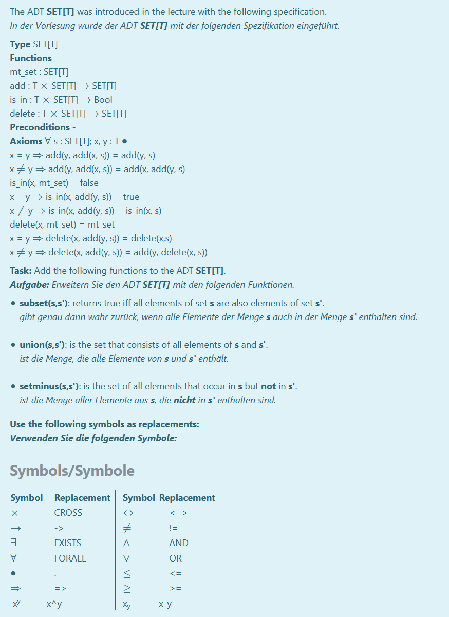 Solved The ADT SET[T] was introduced in the lecture with the | Chegg.com