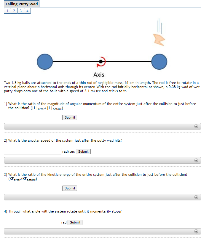 Solved Falling Putty Wad 1 2 3 4 w= Axis Two 1.8 kg balls | Chegg.com