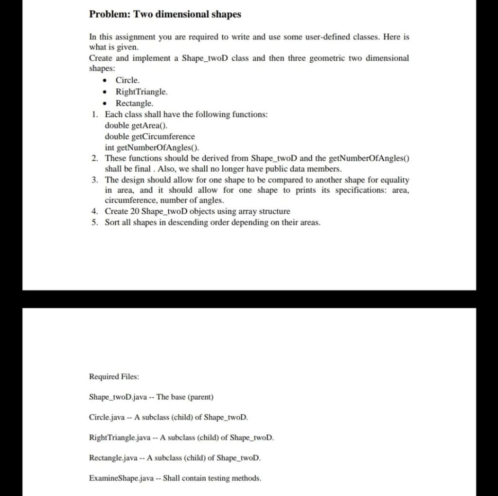 Solved Problem: Two dimensional shapes In this assignment | Chegg.com