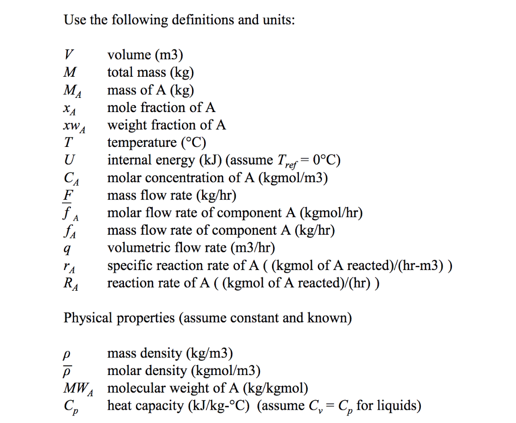 Use the following definitions and units: V M MA XA | Chegg.com