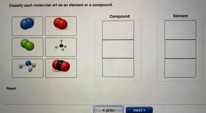 Solved Classify each molecular art as an element or a | Chegg.com
