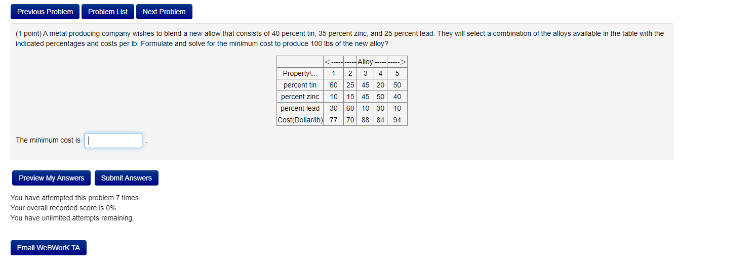 Solved You have attempted this problem 7 times. Your overall | Chegg.com