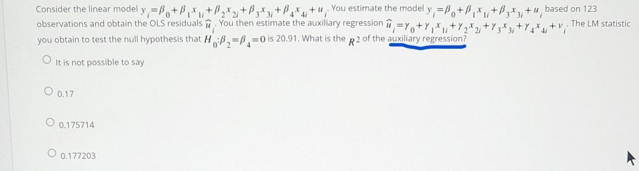Solved 4 41 1 Consider the linear model y; =B,+B, | Chegg.com