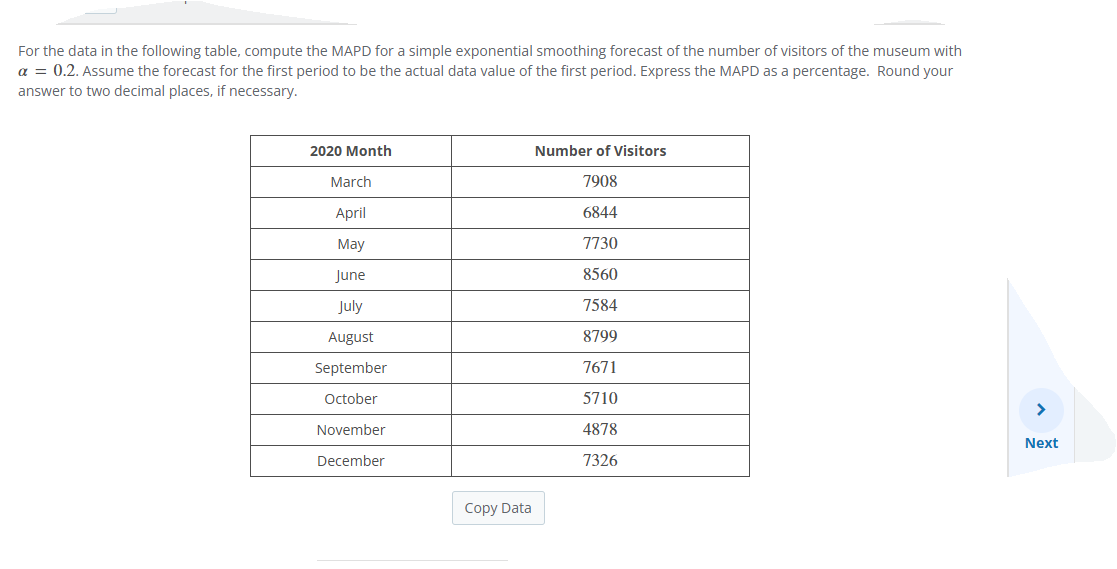 Solved For the data in the following table, compute the MAPD | Chegg.com