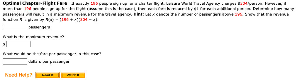 Solved Optimal Chapter-Flight Fare If exactly 196 people | Chegg.com