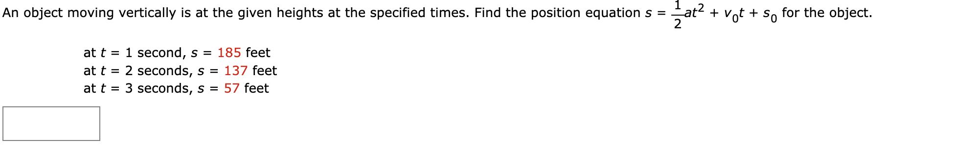 Solved An object moving vertically is at the given heights | Chegg.com