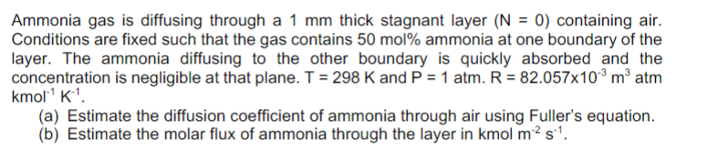 Ammonia gas is diffusing through a 1 mm thick | Chegg.com