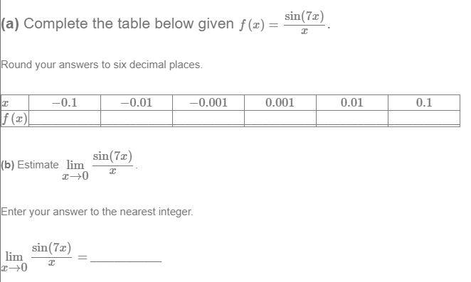 Solved (a) Complete the table below given f(x)=xsin(7x). | Chegg.com