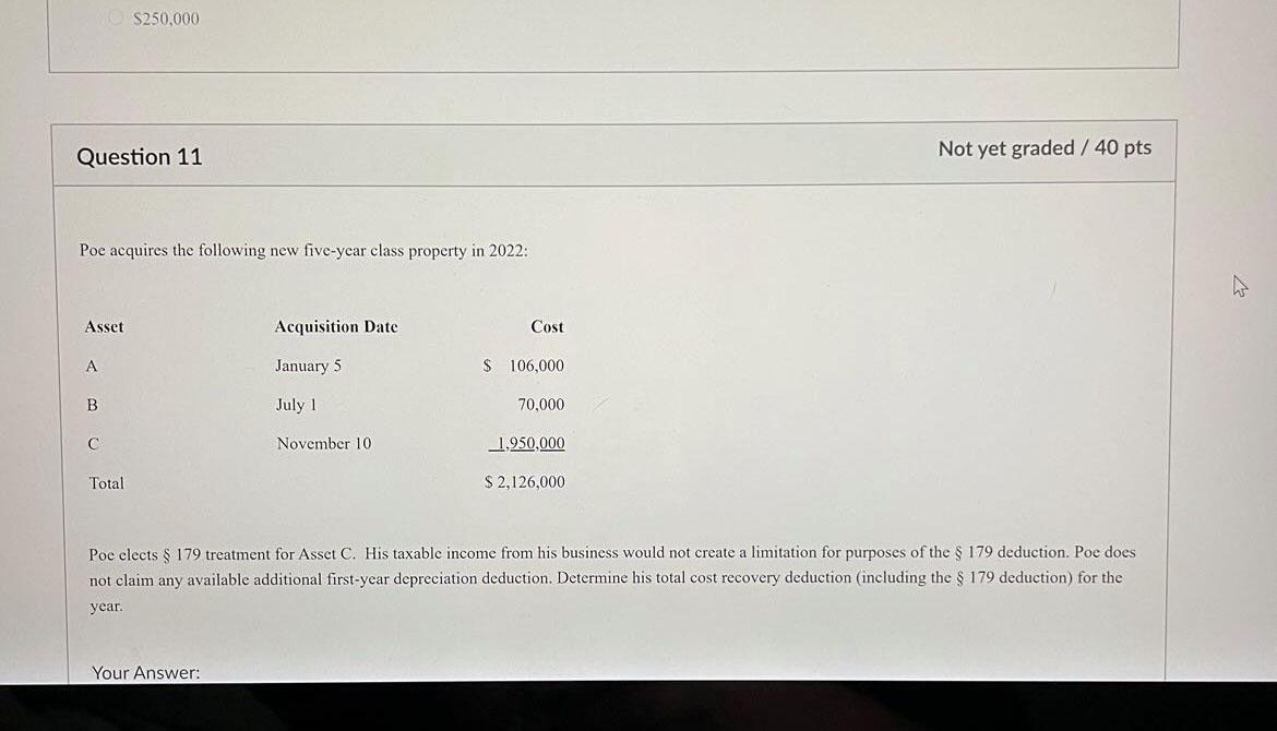 Question 11 Not yet graded / 40 pts Poe acquires the | Chegg.com