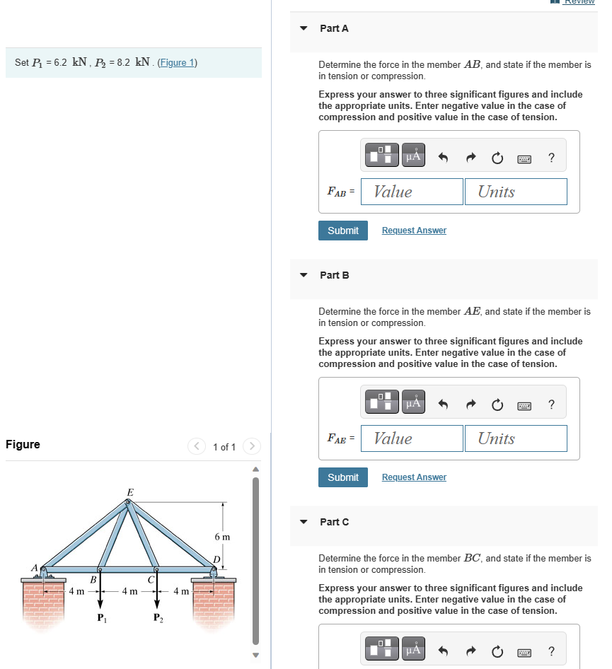 Solved Set P1=6.2kN,P2=8.2kN. (Figure 1) | Chegg.com