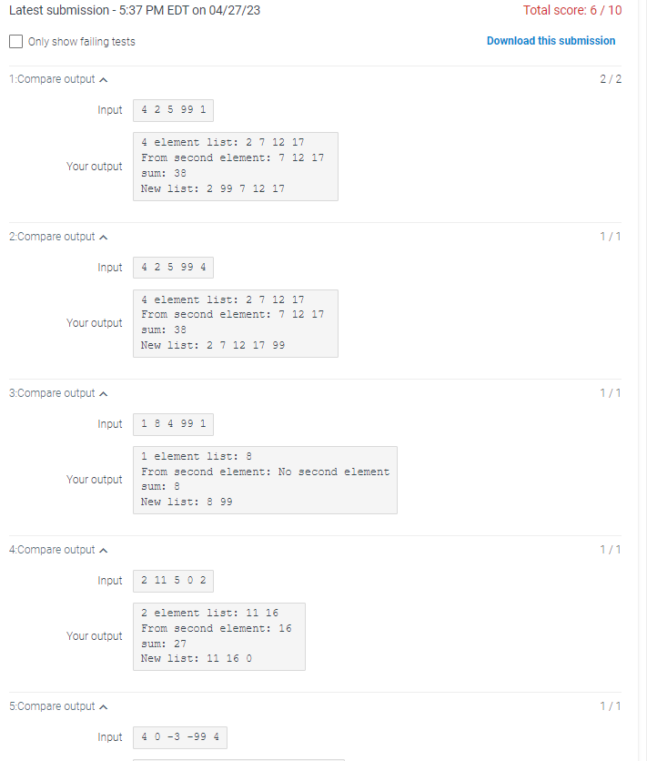 Solved IN C LANGUAGE, MOST OUTPUTS WERE CORRECT EXCEPT THE | Chegg.com