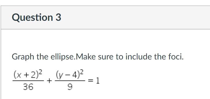 Solved Question 3 Graph the ellipse. Make sure to include | Chegg.com