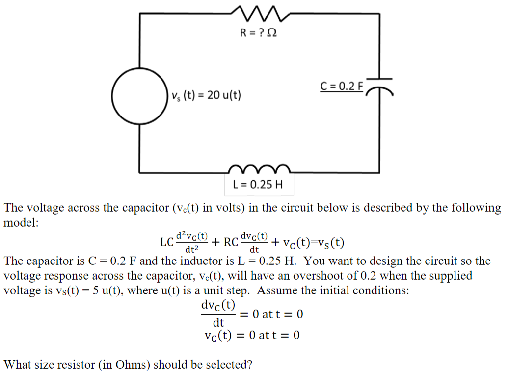 Solved The voltage across the capacitor (vc(t) in volts) in | Chegg.com