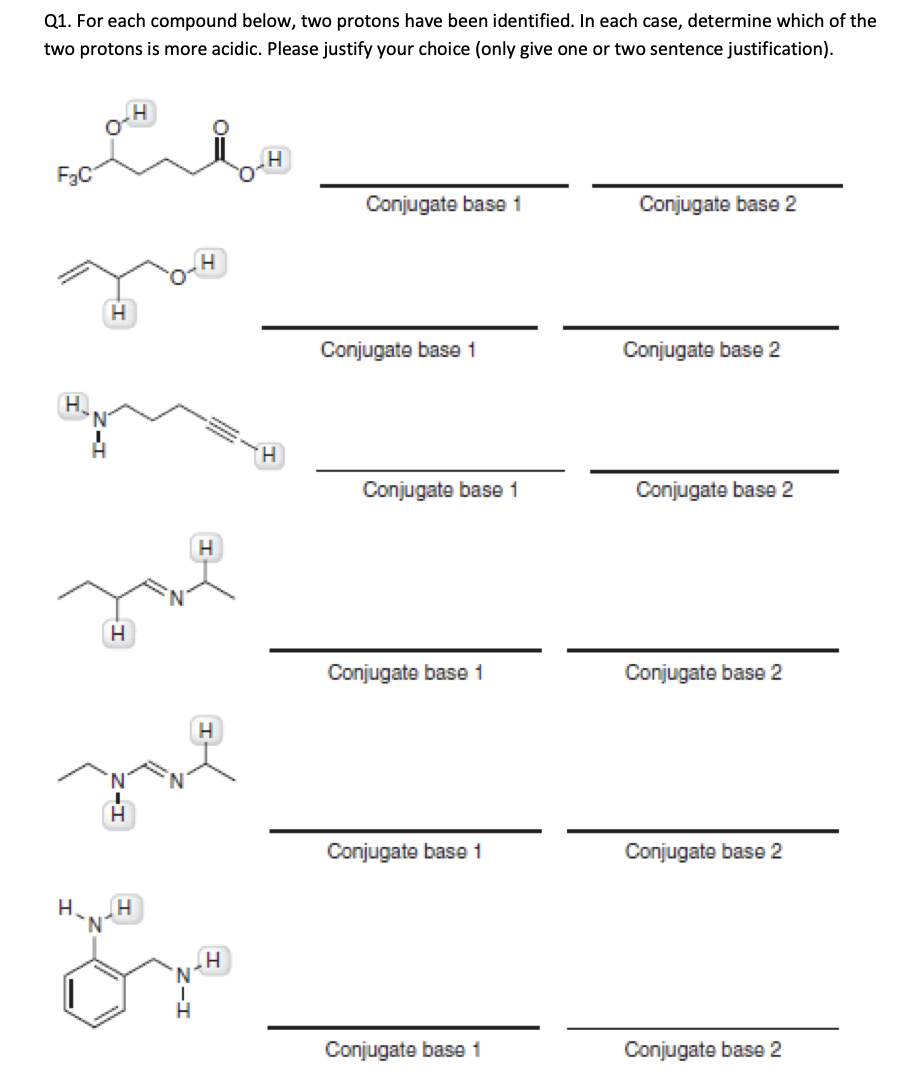 Solved Q1. For each compound below, two protons have been | Chegg.com