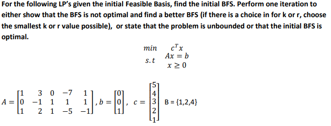 For the following LP's given the initial Feasible | Chegg.com