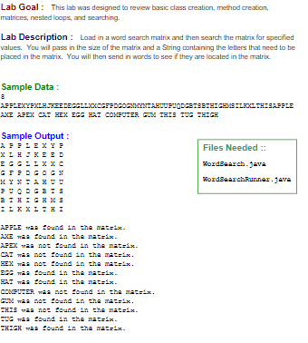 Solved WordSearch Java Lab. Please complete in two classes. | Chegg.com