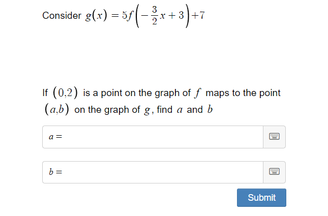 Solved Consider g(x)=5f(−23x+3)+7 If (0,2) is a point on the | Chegg.com