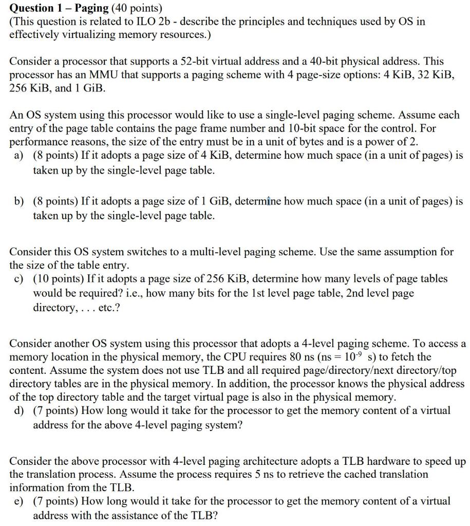 Solved Question 1 - Paging (40 points) (This question is | Chegg.com