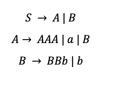Solved S → AB A → AAA | a | B B → BBb | b | Chegg.com