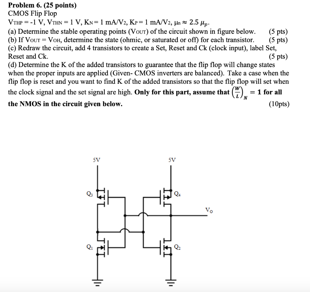 Problem 6. (25 points) CMOS Flip Flop VTHP =-1 V, | Chegg.com