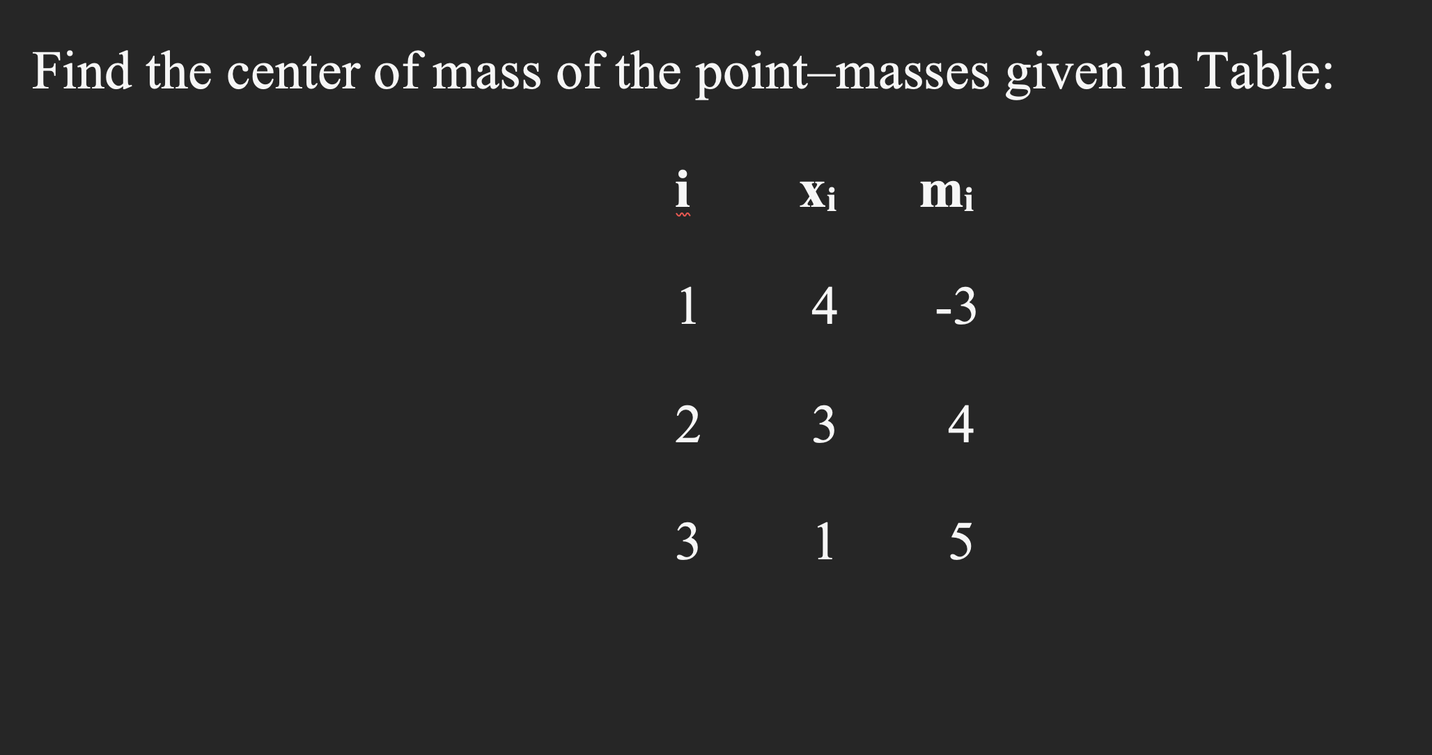Solved Find the center of mass of the point-masses given in | Chegg.com