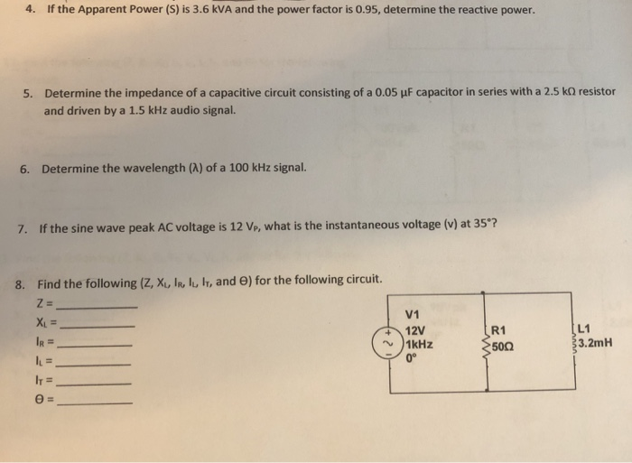 Solved 4. If the Apparent Power (S) is 3.6 kVA and the power | Chegg.com