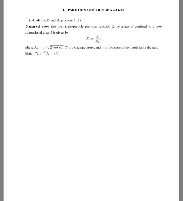 Solved L. PARTITION FUNCTION OF A 2D GAS Blundell& Blundell, | Chegg.com