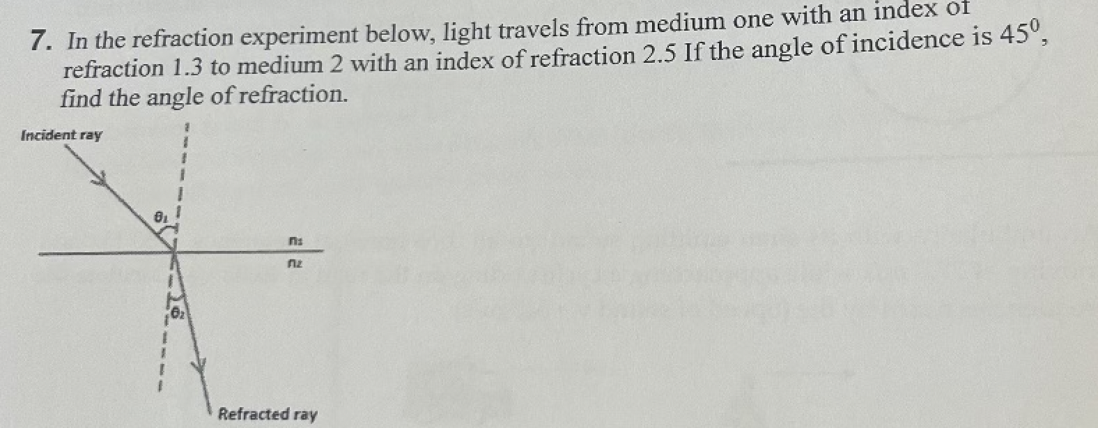 Solved 7. In the refraction experiment below, light travels | Chegg.com