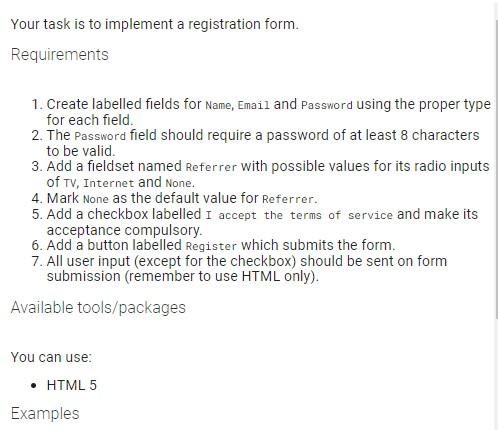 Solved Your task is to implement a registration form | Chegg.com