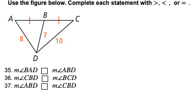 Solved Use the figure below. Complete each statement with >, | Chegg.com