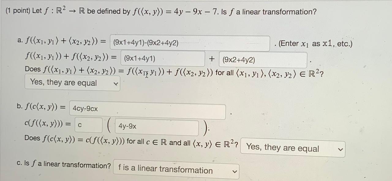 Solved (1 point) Let f: R2 R be defined by f((x, y)) = 4y - | Chegg.com