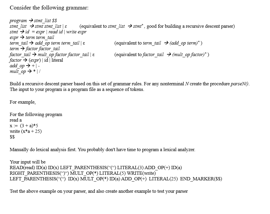 Solved Consider the following grammar: program stmt_list $$ | Chegg.com