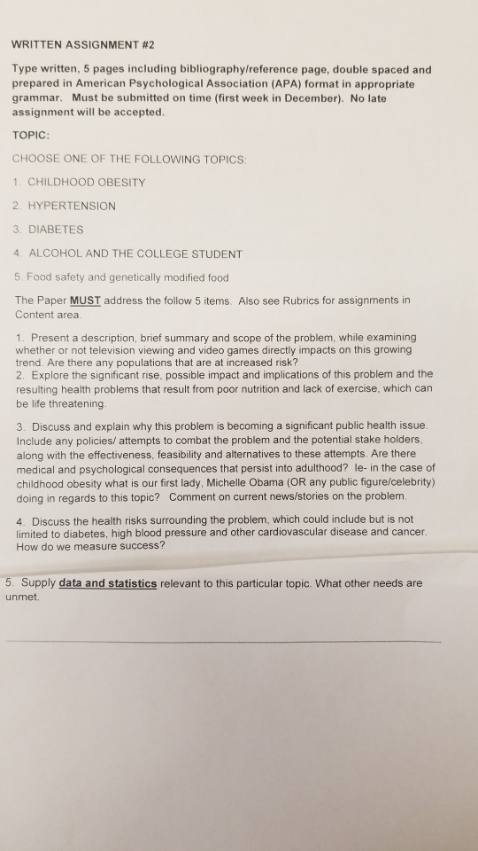 Solved WRITTEN ASSIGNMENT # 2 Type written, 5 pages | Chegg.com