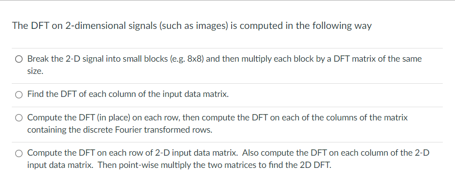 Solved The DFT on 2-dimensional signals (such as images) is | Chegg.com