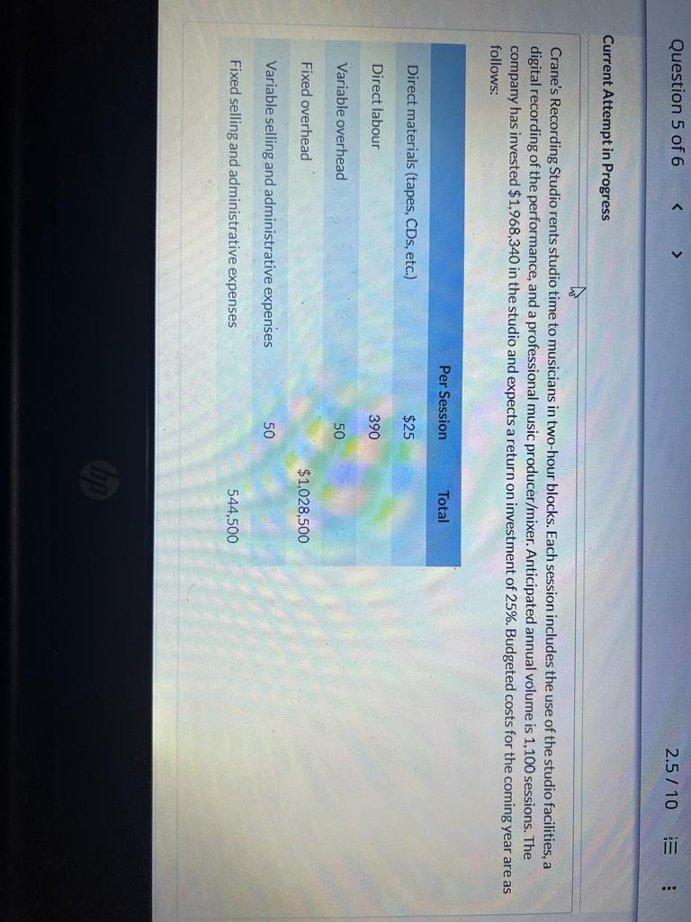 Solved - what is the total cost per session?- what is the | Chegg.com