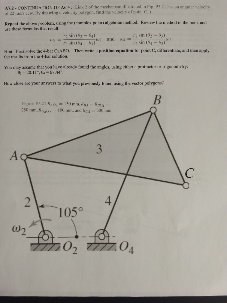 Solved A7.2 - CONTINUATION OF A6.4: (Link 2 of the mechanism | Chegg.com