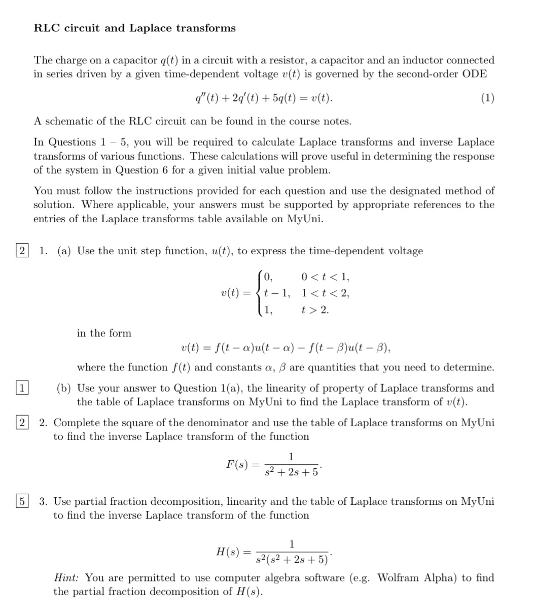 RLC circuit and Laplace transforms The charge on a | Chegg.com