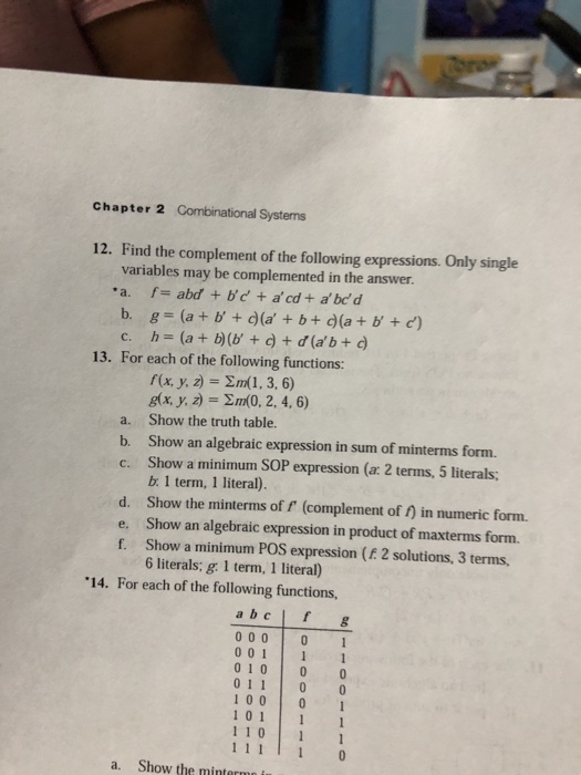 Solved Chapter 2 Combinational Systems 12. Find the | Chegg.com