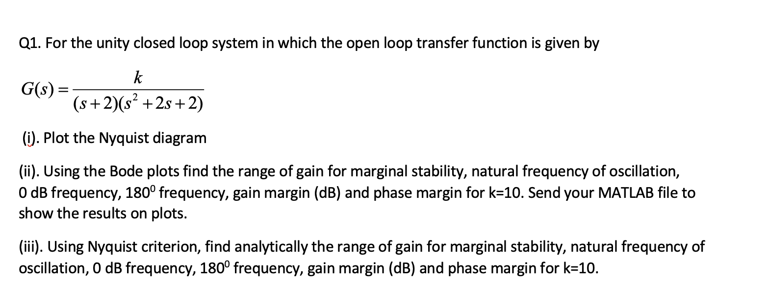 Solved Q1. For the unity closed loop system in which the | Chegg.com