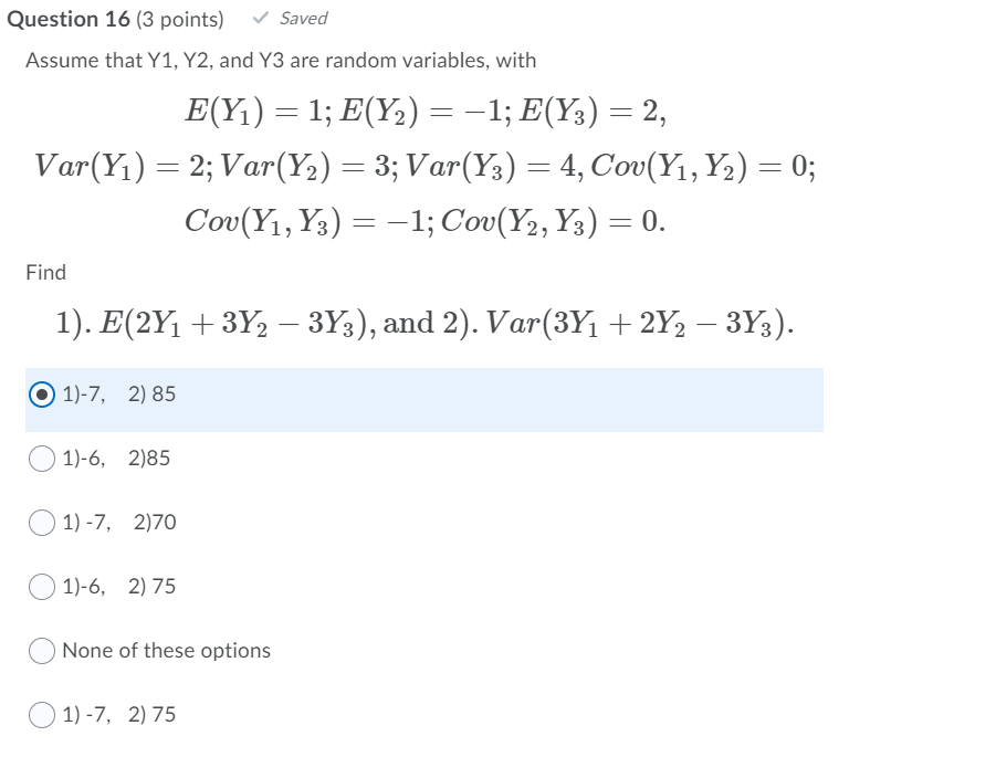 Solved Saved Question 16 (3 points) Assume that Y1, Y2, and | Chegg.com