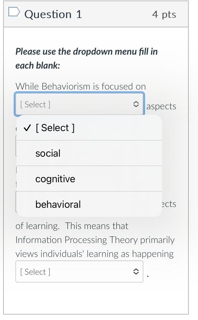 Solved Question 1Question 1 4 pts Please use the dropdown | Chegg.com